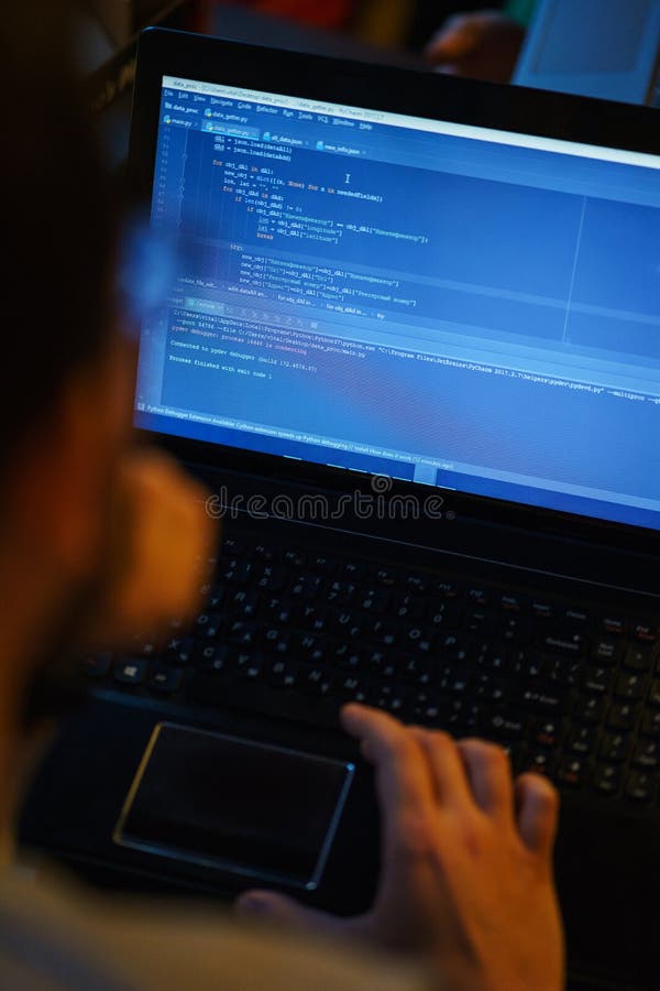 Laptop Screen With Lines Of Code Programmer Writes An Application In The Programming Language