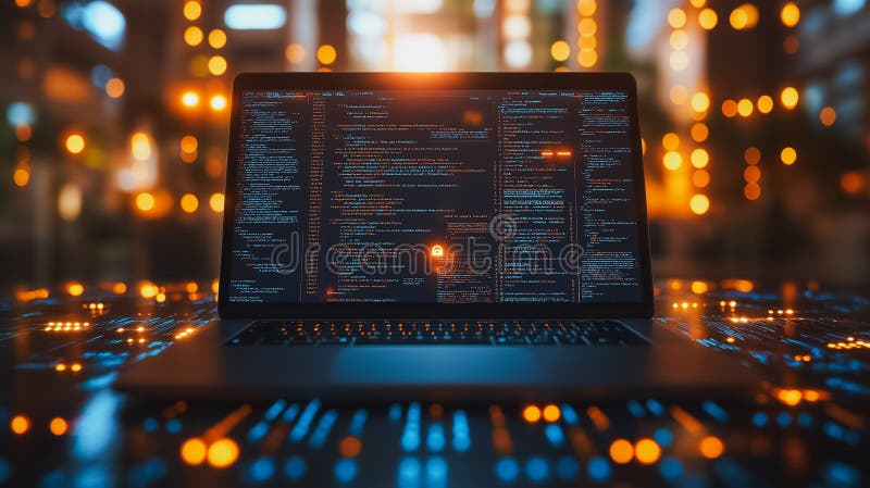 A Laptop Screen is Lit Up with a Bright Orange Glow Stock Illustration ...