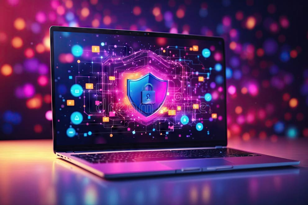 Laptop on the Screen Lock Cyber Security Data. Ai Generative Stock ...