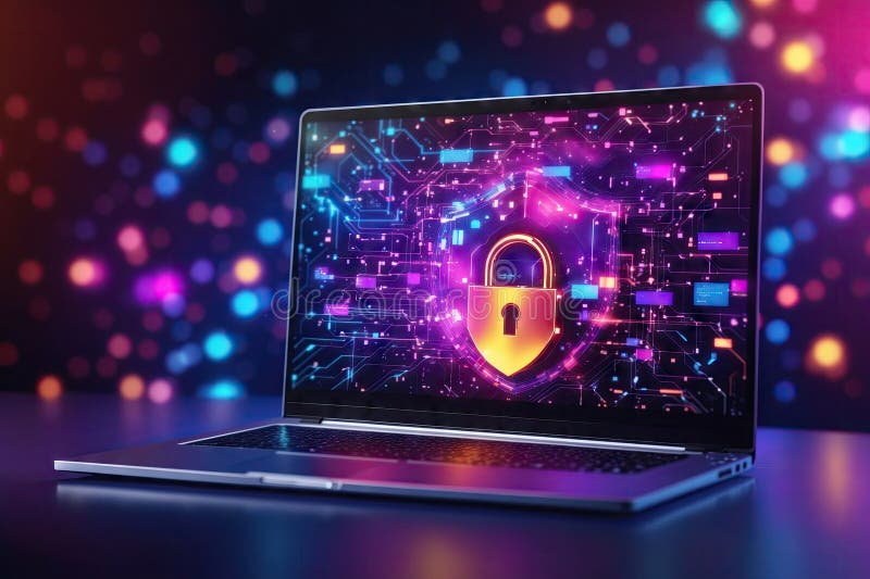 Laptop on the Screen Lock Cyber Security Data. Ai Generative Stock ...