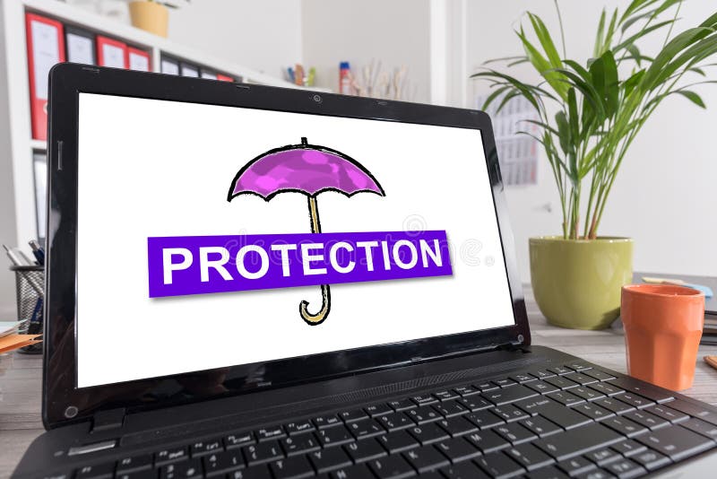 Protection Concept on a Laptop Stock Image - Image of family, screen ...