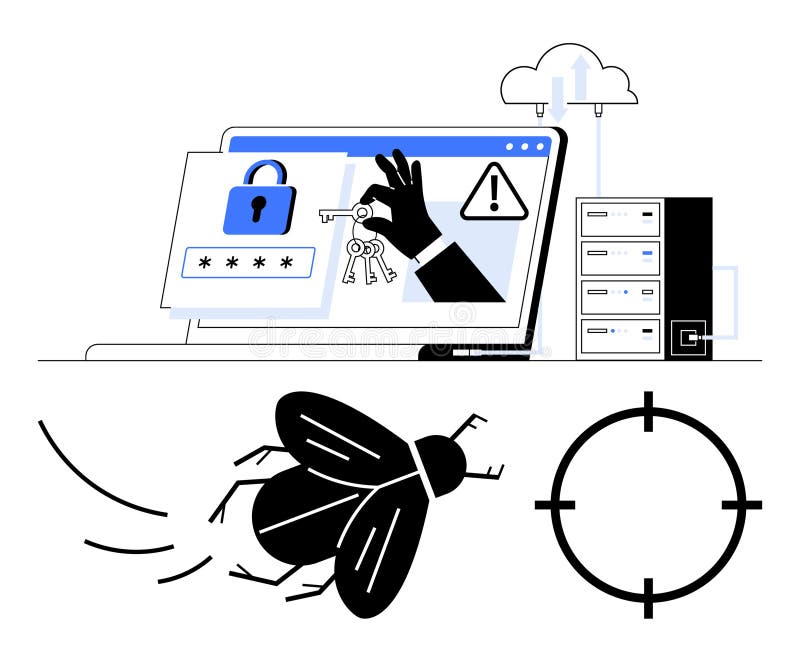Cybersecurity Concept with Lock, Key, and Virus Bug on Laptop ... Cybersecurity Concept with Lock, Key, and Virus Bug on Laptop ...