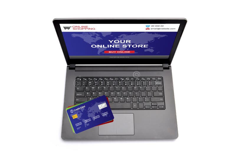 Laptop Screen with Shopping Website and Credit Card on Keyboard Stock ...