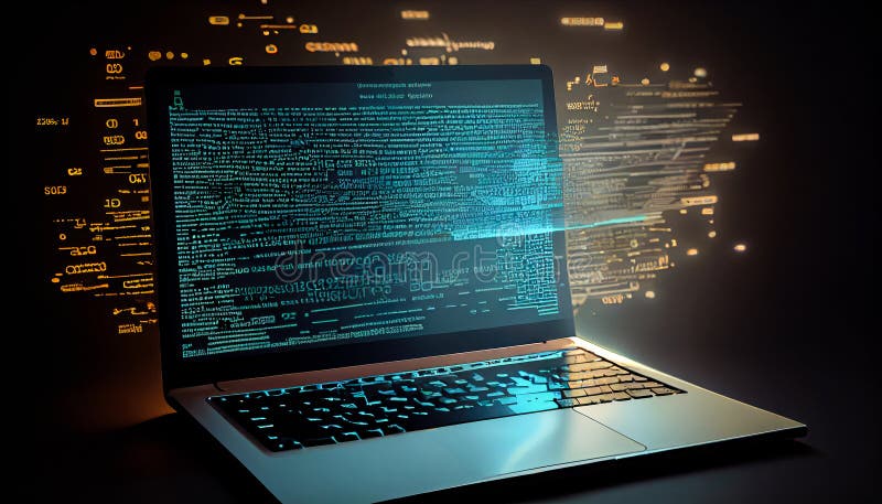 Laptop Screen Show Abstract Computer Code. Generative AI Stock Illustration - Illustration of ...