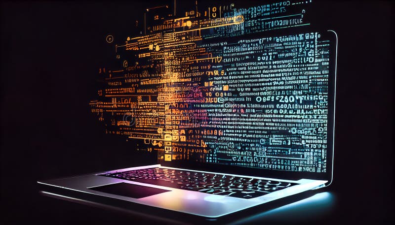 Laptop Screen Show Abstract Computer Code. Generative AI Stock Illustration - Illustration of ...