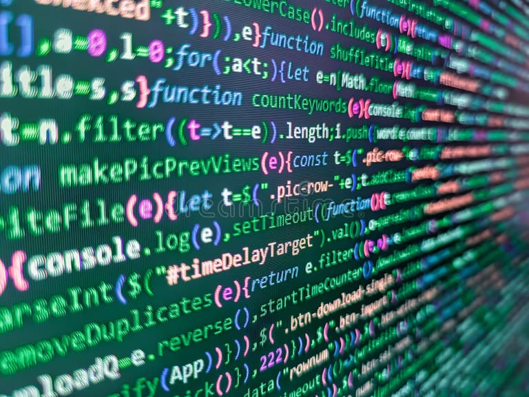 Laptop Screen Show Abstract Computer Programming Code Script. Data Bits ...