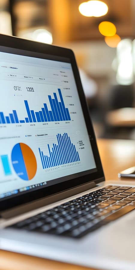Laptop Screen Showing Bar Graph and Pie Chart Stock Illustration ...