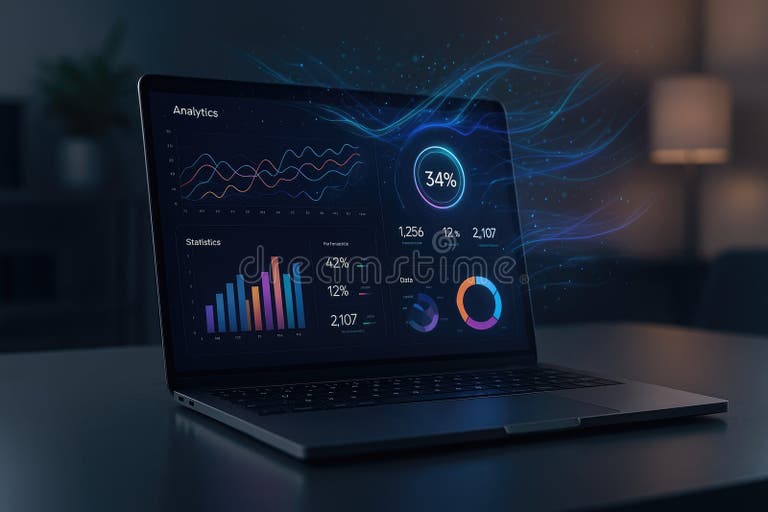 Laptop Screen Showing Business Analytics Data Graphs Charts Stock Illustration - Illustration of ...