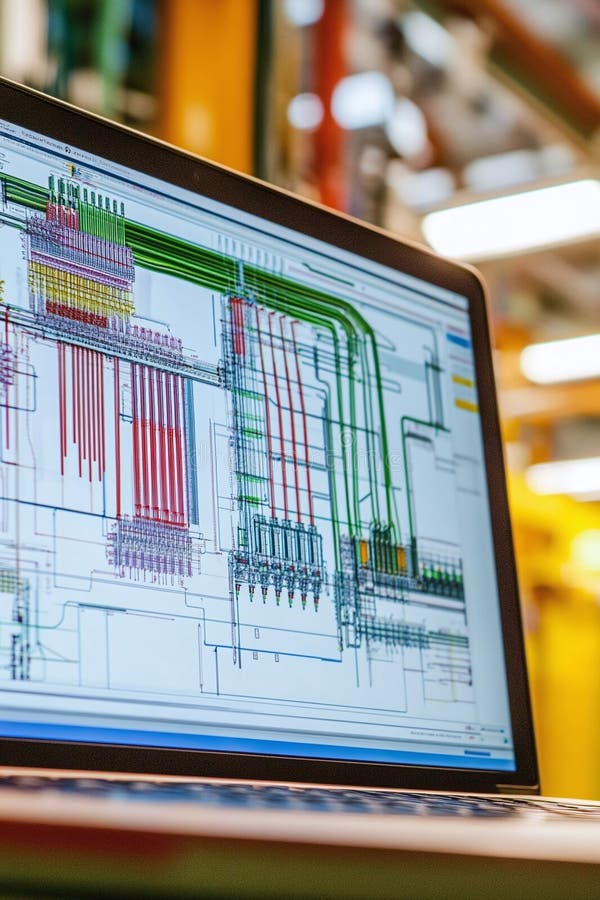 Laptop Screen Showing a Detailed CAD Layout of Transmission and ...
