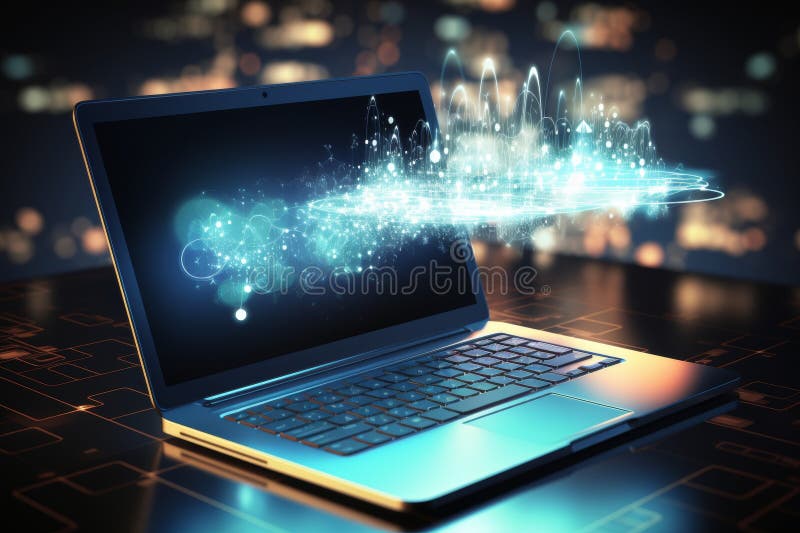 Laptop Screen Showing a Digital Representation of Cloud Computing ...