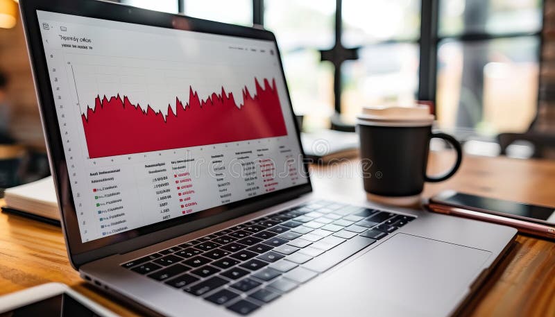 Laptop Screen Showing Growth Graph on Table with Documents for Detailed ...