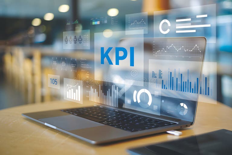 Modern Laptop Screen Displays KPI Business Analytics Data Charts Graphs ...