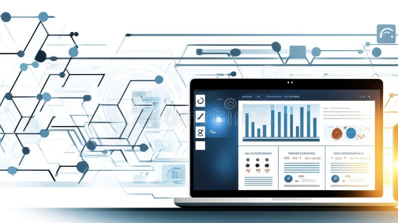 Laptop Screen Shows Complex Network Lines Numbers Stock Photos - Free ...