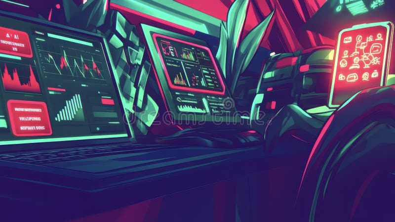 A Computer Monitor with a Green Background Stock Illustration ...