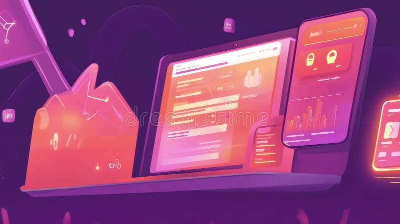 A Computer Monitor with a Pink Background Stock Illustration ...