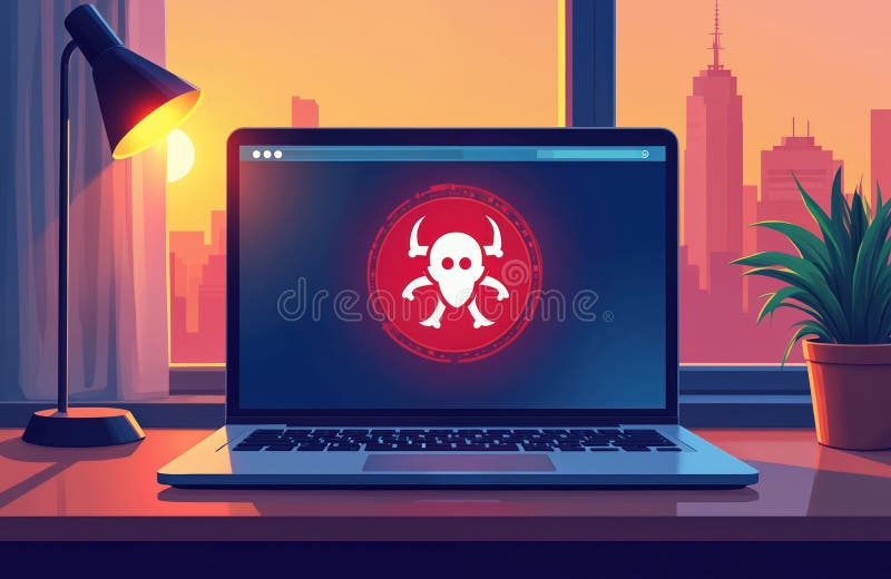 Laptop Screen Shows Computer Virus Warning Sign Illustration ...