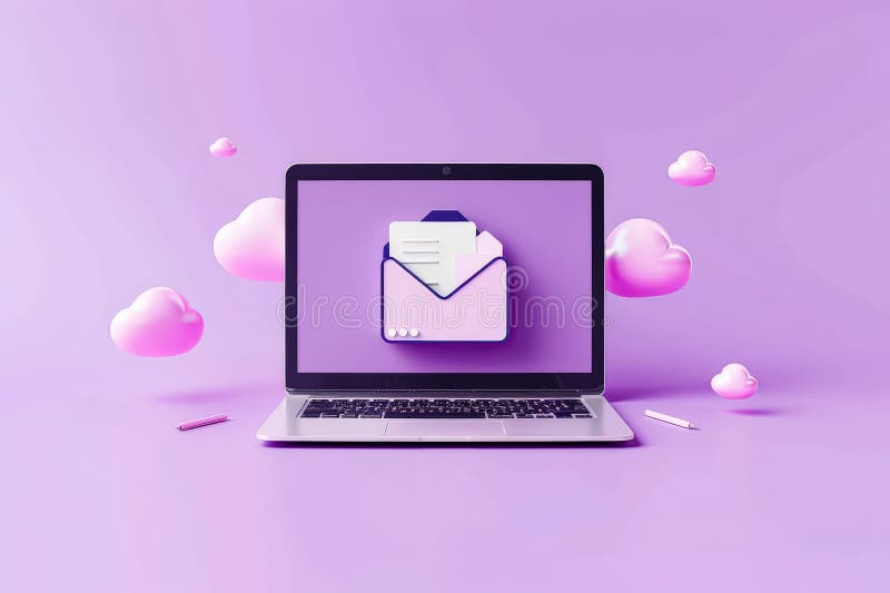 Laptop Screen Shows an Email Message with a Pink Envelope Stock Image ...