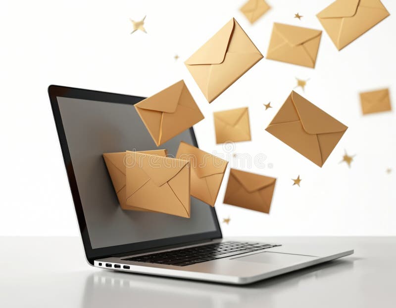 Laptop Screen Shows Flying Envelopes Illustration. Digital Mail Concept, Idea, Electronic ...