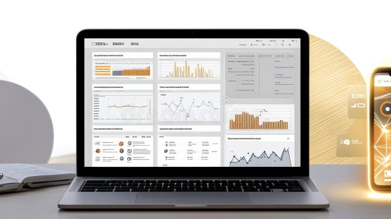 A Laptop Screen Shows a Graph with a Lot of Numbers Stock Illustration ...