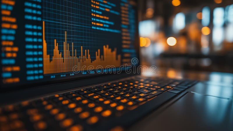 A Laptop Screen Shows a Graph with Orange Lines. the Graph is Showing a ...
