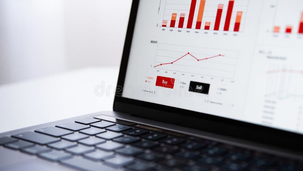 Laptop Screen Shows a Graph with a Red Button on the Left Side Stock ...