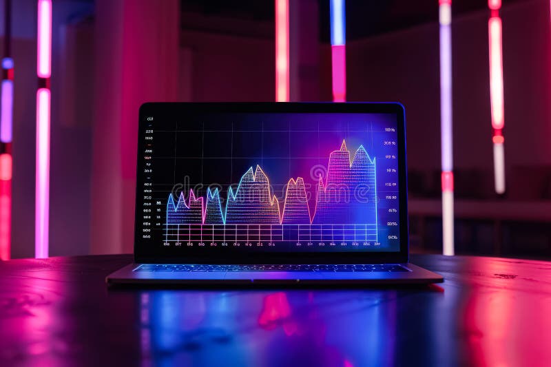 A Laptop Screen Shows a Graph with Red Lines. Stock Image - Image of ...