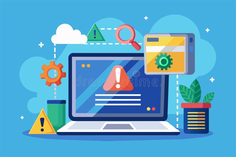 A Laptop Screen Shows Maintenance Data Errors with Alert Icons and ...