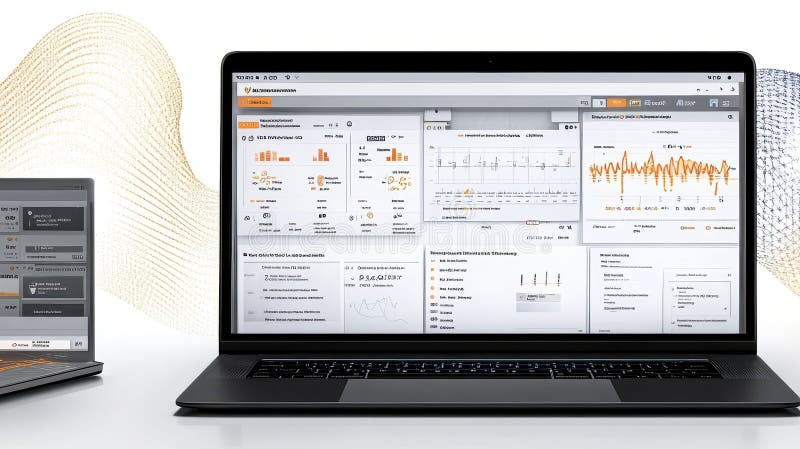 A Laptop Screen Shows a Number of Graphs and Charts Stock Illustration ...