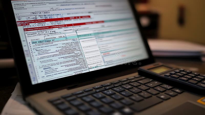 A Laptop Screen Shows a Spreadsheet with Red and Green Numbers Stock ...