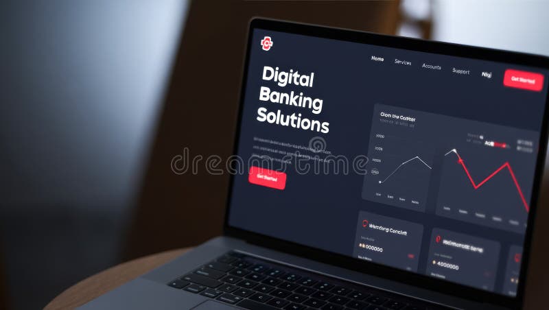 Laptop Screen Shows a Website for Digital Banking Solutions Stock Photo ...