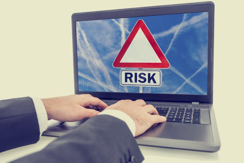 Laptop Screen with a Sign with the Word - Risk Stock Photo - Image of ...