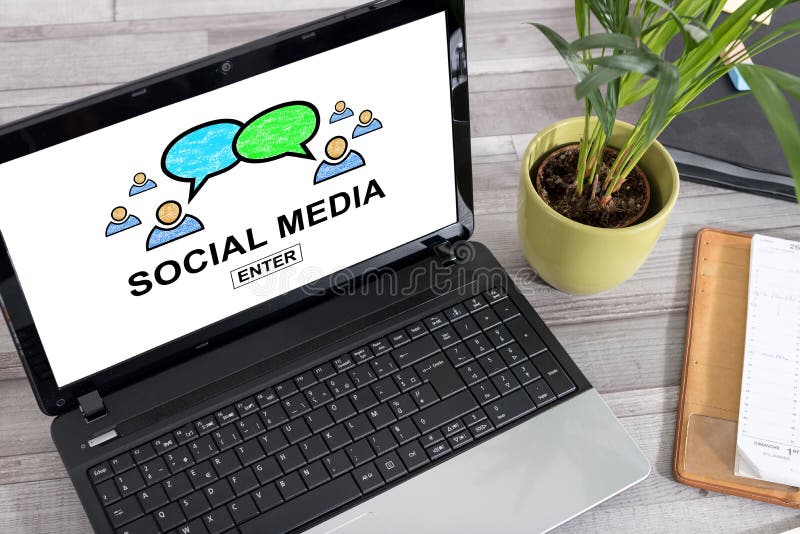 Social Media Concept on a Laptop Stock Image - Image of application ...
