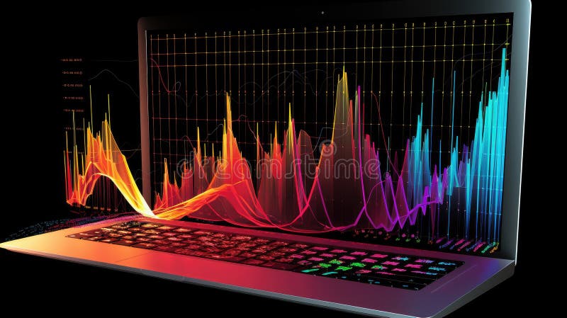 Laptop Screen with Vibrant Data Visualizations. Stock Illustration ...