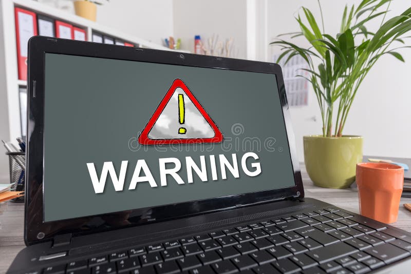 Warning Concept on a Laptop Stock Photo - Image of security, signal ...