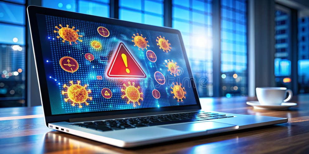 Laptop Screen Warning of Cyber Virus Attack, Computer Security, Virus ...