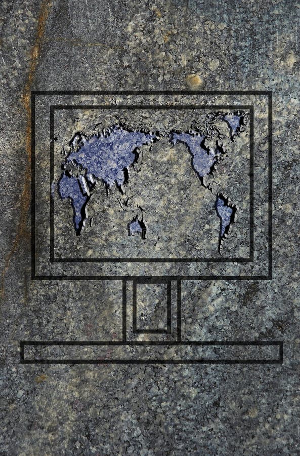 Laptop Screen with World Map on the Granit Surface Stock Illustration ...