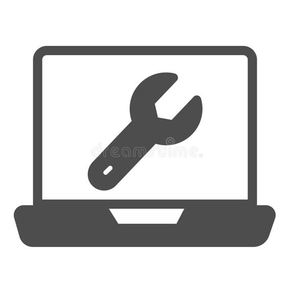 Laptop Screen with Wrench Solid Icon, Repair Service Concept. Vector ...