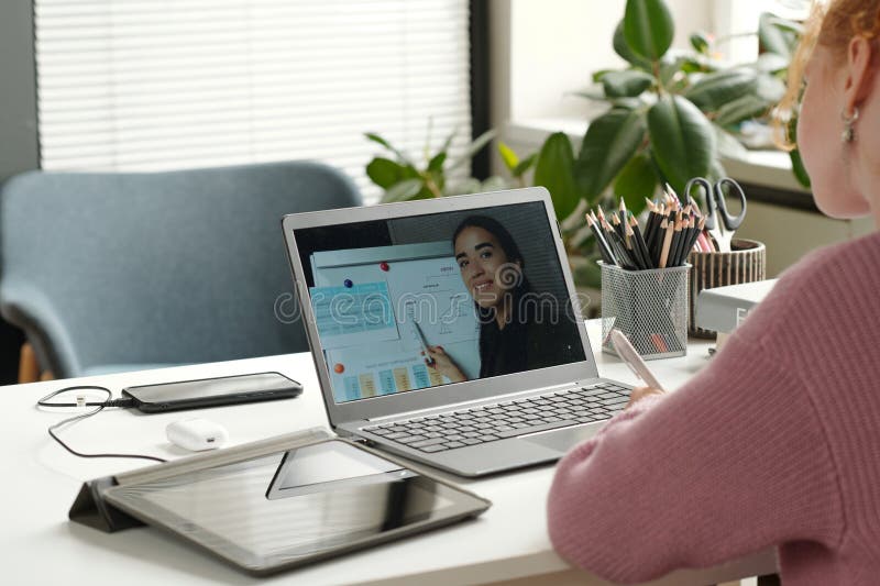 Laptop Screen with Young Successful Teacher of English Grammar Stock ...