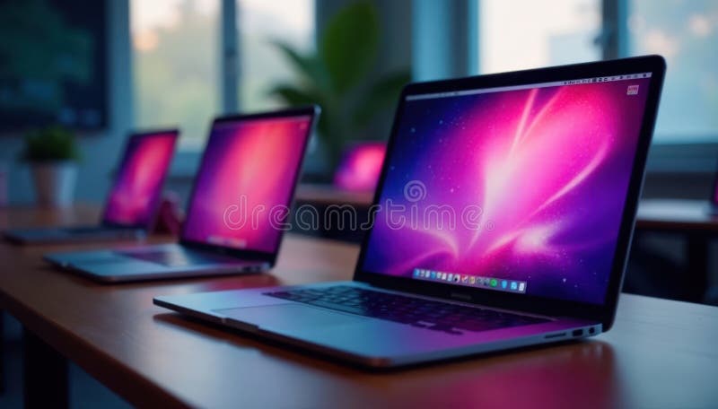 Laptop Screens Glow Brightly, Classroom Desks, Work, Glowing, Academic ...
