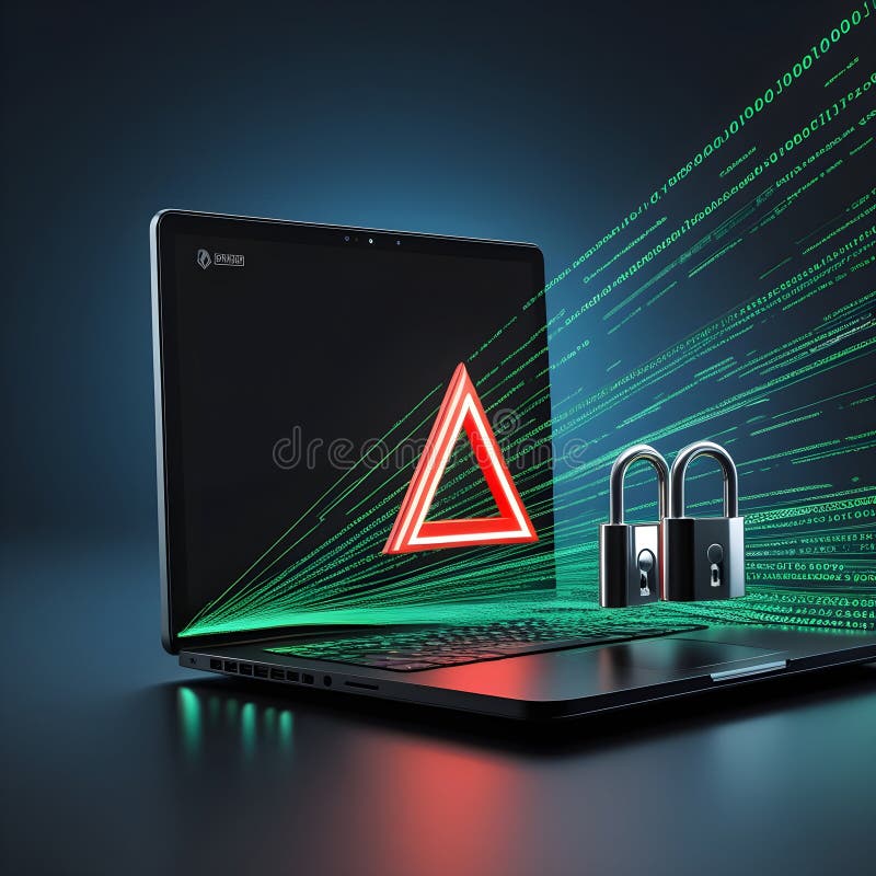 A Laptop Secured with a Padlock, Featuring a Red Triangle Symbol ...