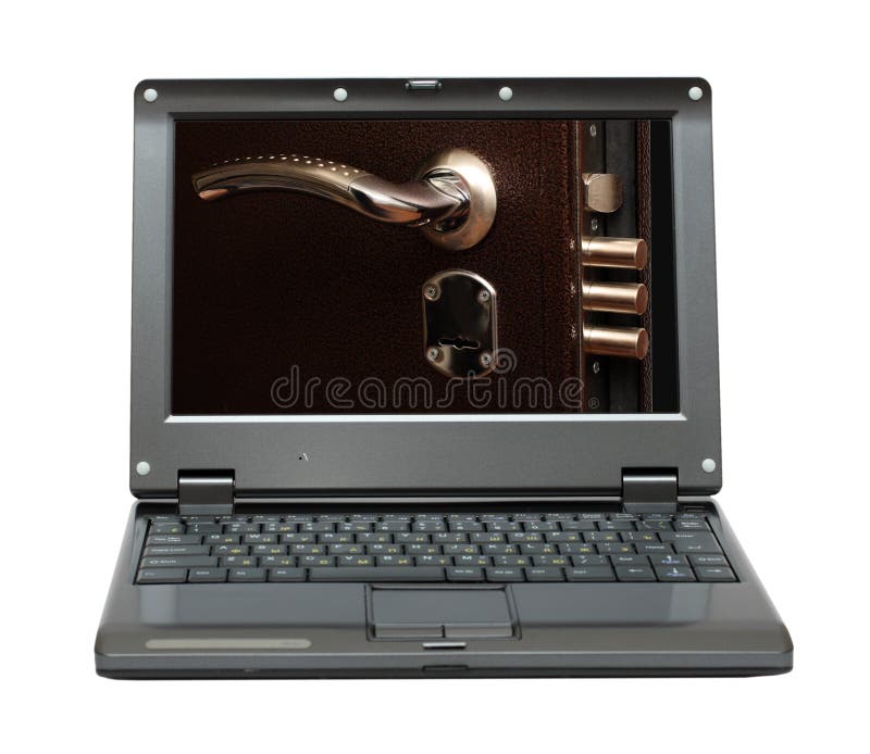 Laptop with Security Concept Stock Photo - Image of netbook, white ...