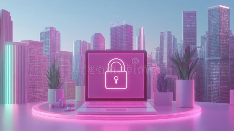 Laptop Security Idea Formed with Lines and a Padlock Symbol Stock Photo ...