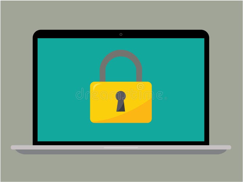 Laptop with Security Lock Icon on Screen Vector Stock Vector ...