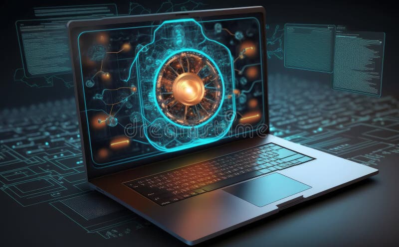 Laptop with Security Lock on the Screen. Generative AI Stock ...