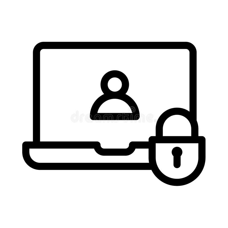 Laptop Security User Data Protection Single Isolated Icon with Outline ...