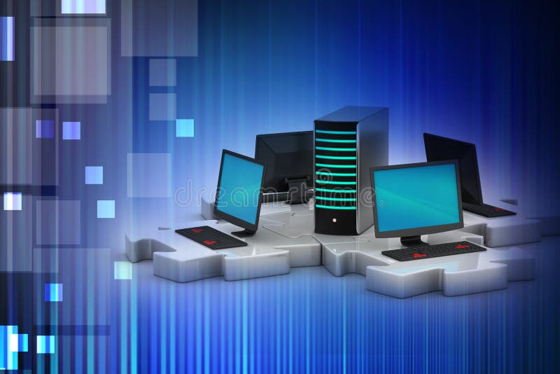 Laptop and Server Connect in Puzzles Stock Illustration - Illustration ...