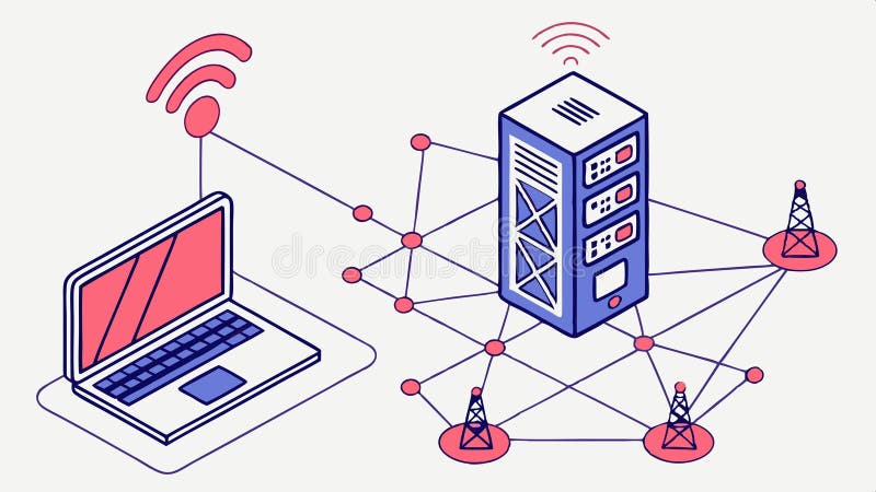 Laptop and Server Network Connection, Technology Illustration Vector ...