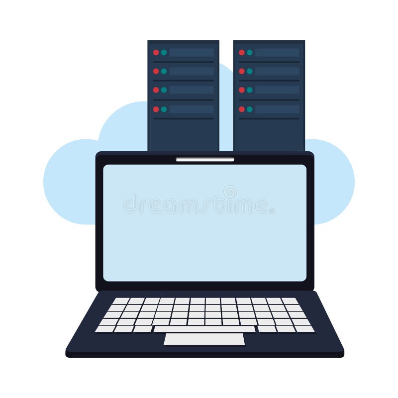 Laptop and Servers Cloud Computing Stock Vector - Illustration of ...