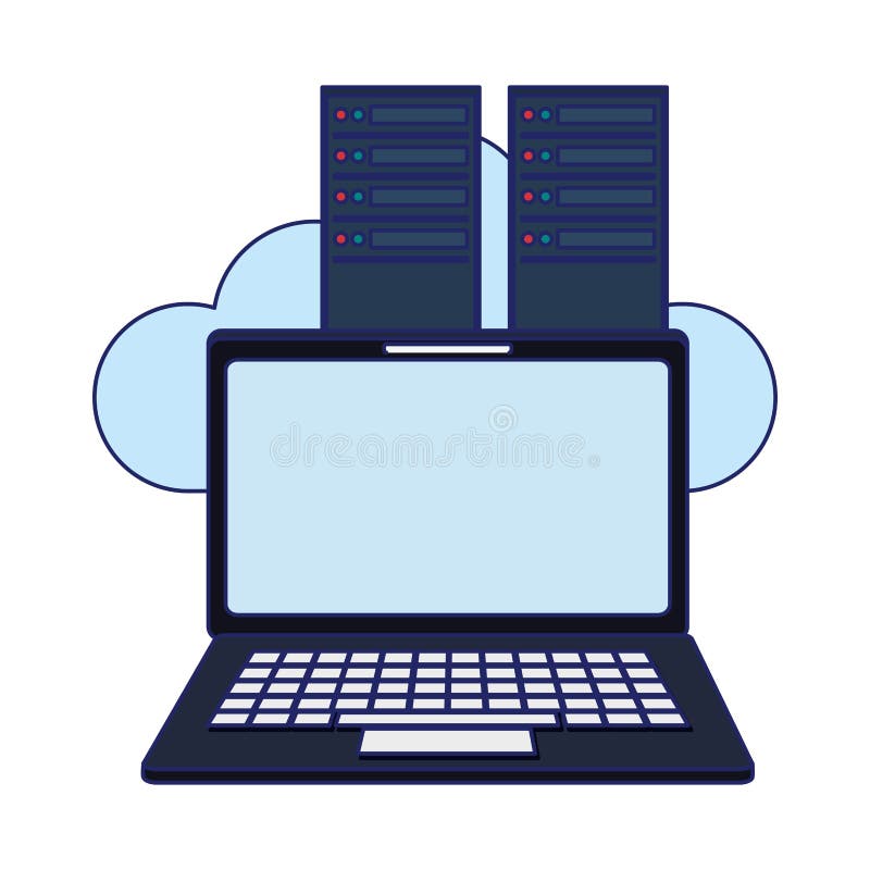 Laptop and Servers Cloud Computing Stock Vector - Illustration of ...