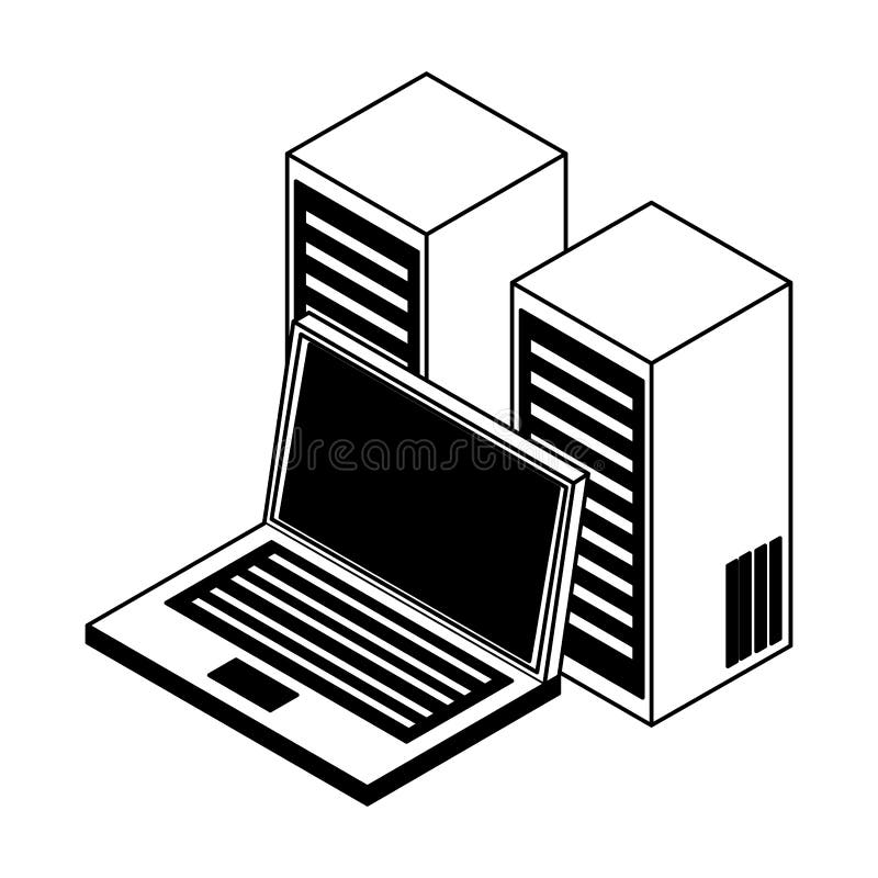 Laptop and Servers Isometric in Black and White Stock Vector ...
